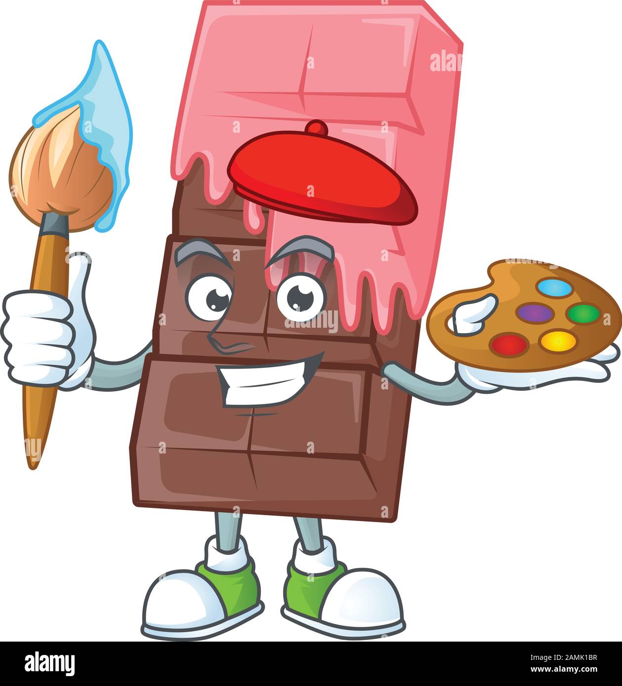 Smart chocolate bar with pink cream painter mascot icon with brush ...