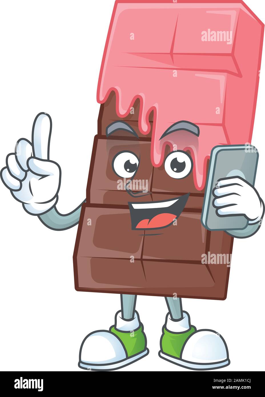 Cute design of chocolate bar with pink cream speaking on the phone ...