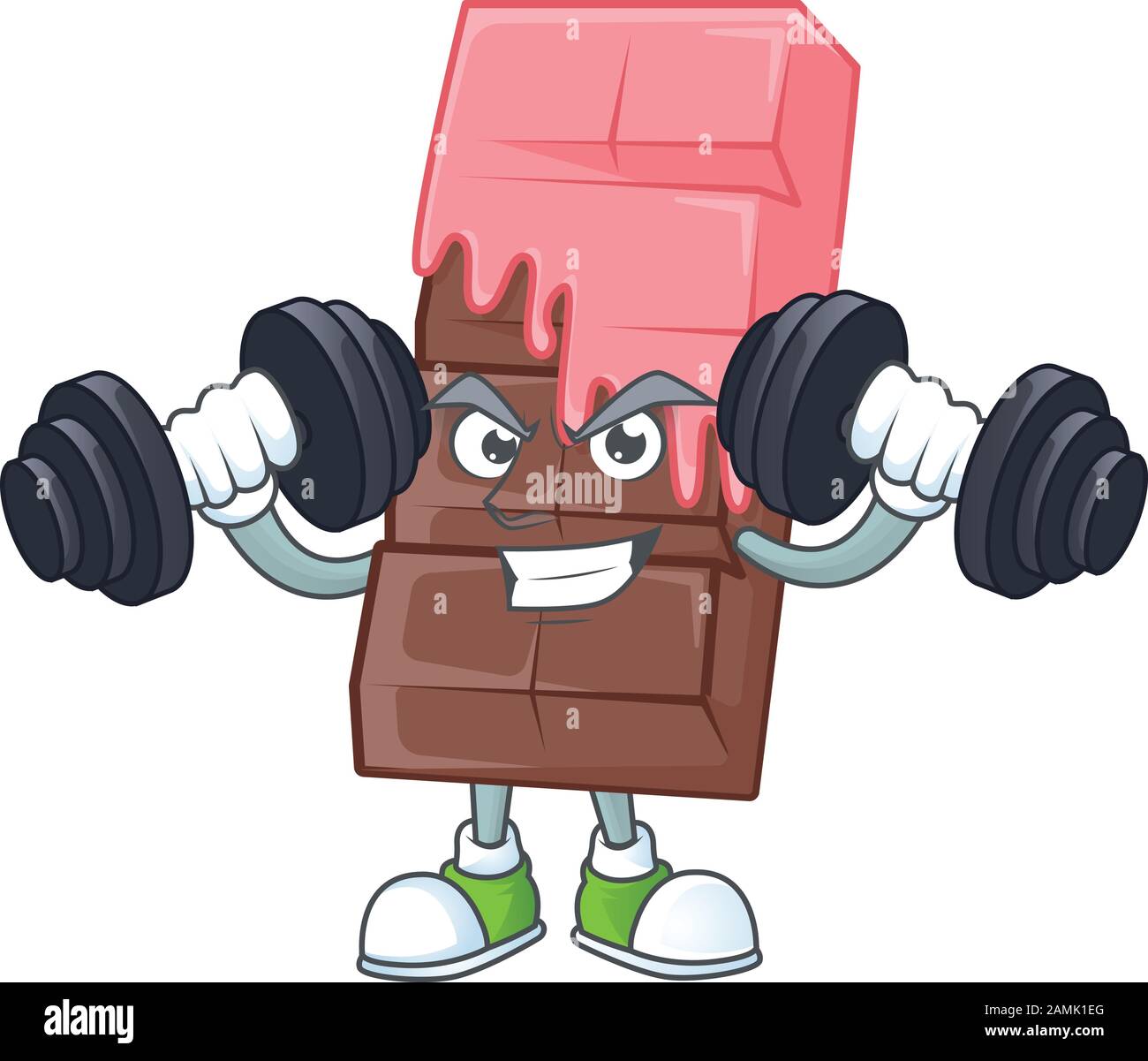 Fitness exercise chocolate bar with pink cream mascot icon with ...