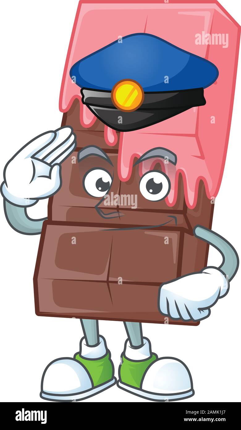 A character design of chocolate bar with pink cream in a Police officer ...