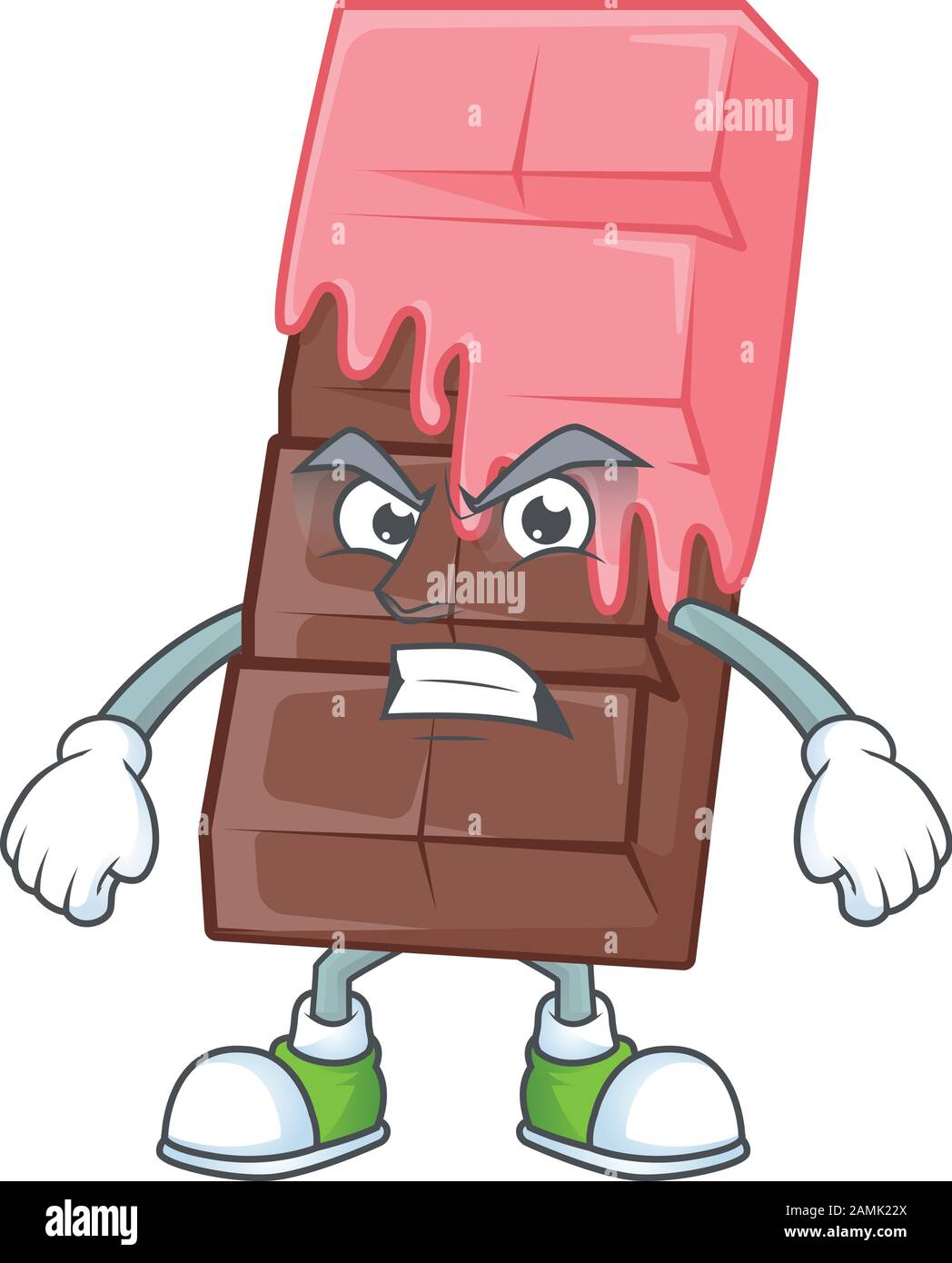 cartoon character of chocolate bar with pink cream with angry face ...