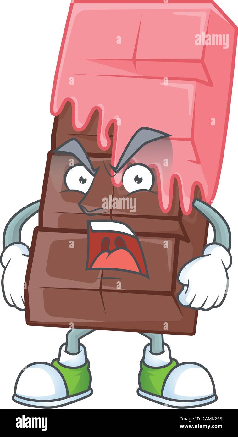 Chocolate bar with pink cream cartoon character design having angry ...
