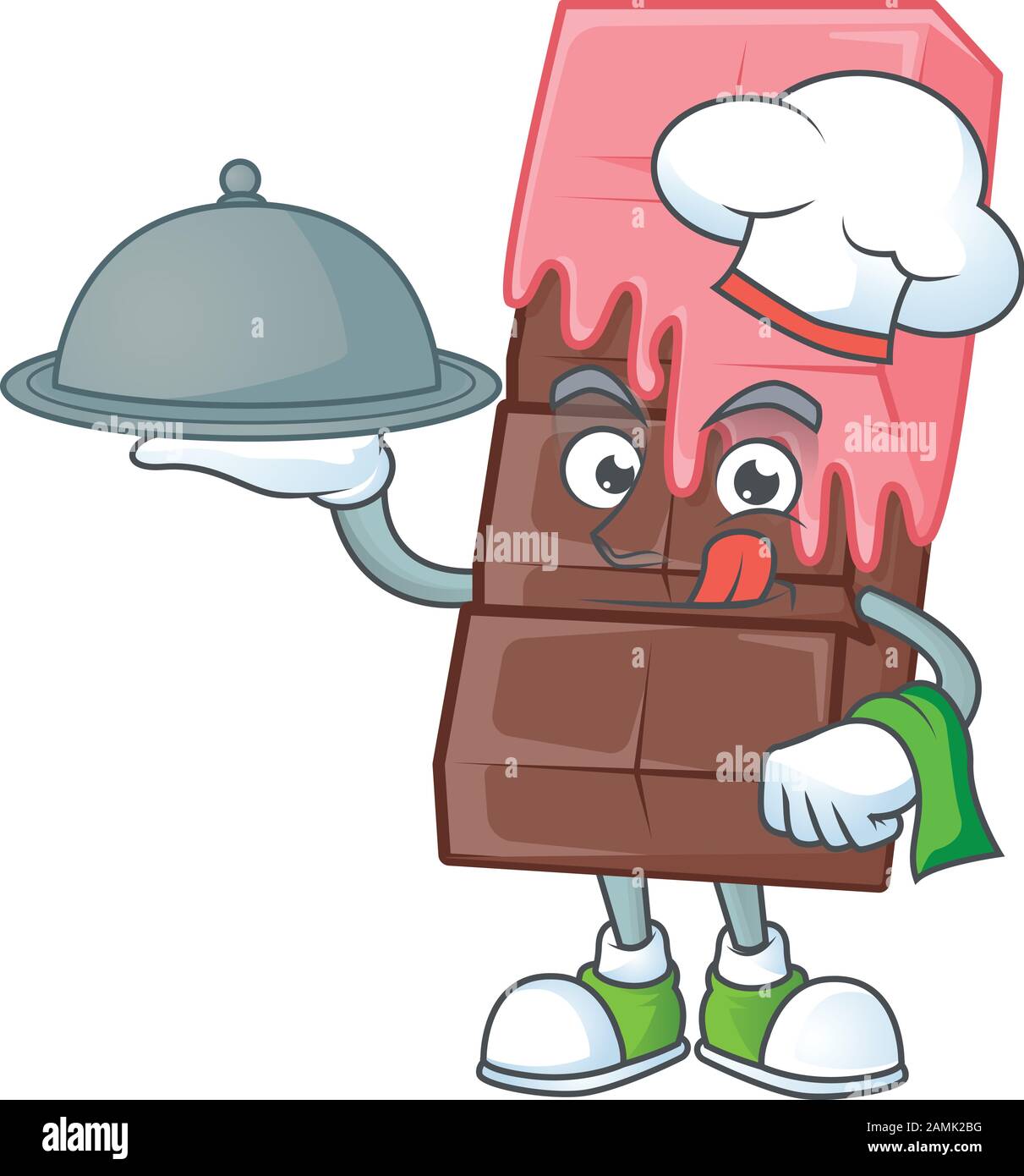 cartoon design of chocolate bar with pink cream as a Chef having food ...