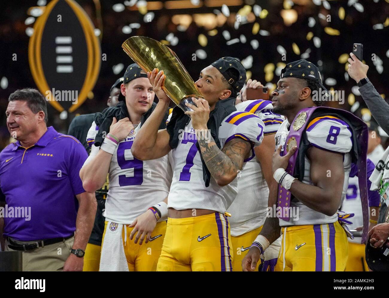 New Orleans, LA, USA. 13th Jan, 2020. LSU's Grant Delpit (7) kisses the ...