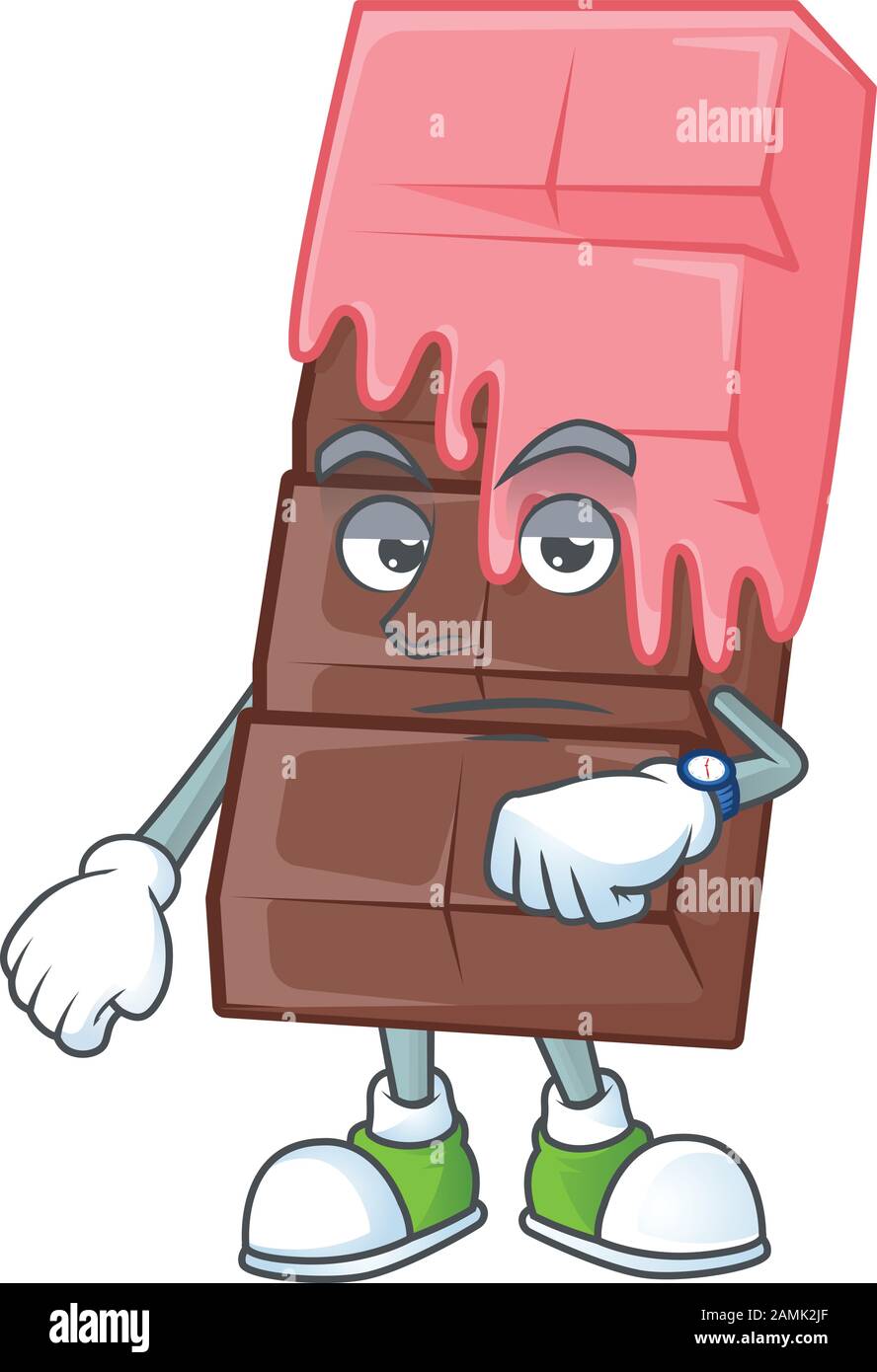 cartoon character design of chocolate bar with pink cream on a waiting ...