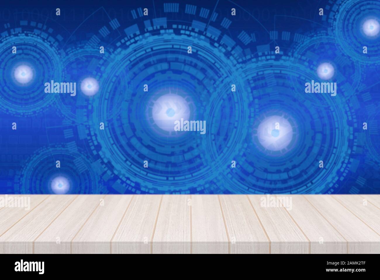 Wood table with futuristic technology background., Elegant Design with ...