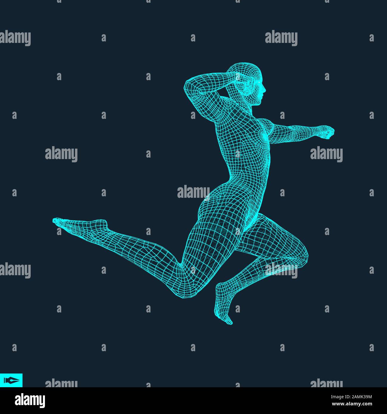 3D Model of Man. Human Body Wire Model. Design Element. Technology ...