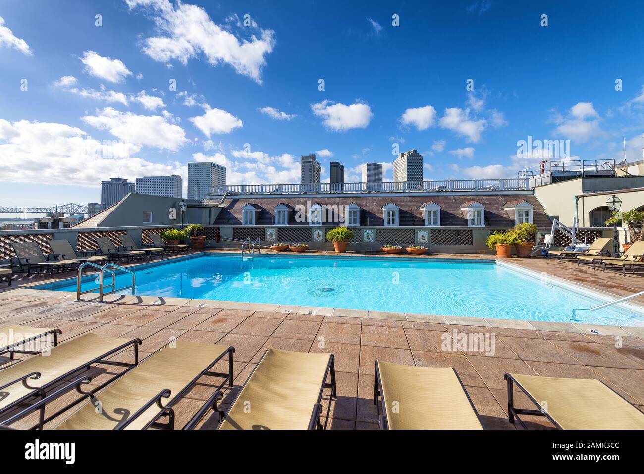 New Orleans skyline from a beautiful rooftop with pool Stock Photo - Alamy