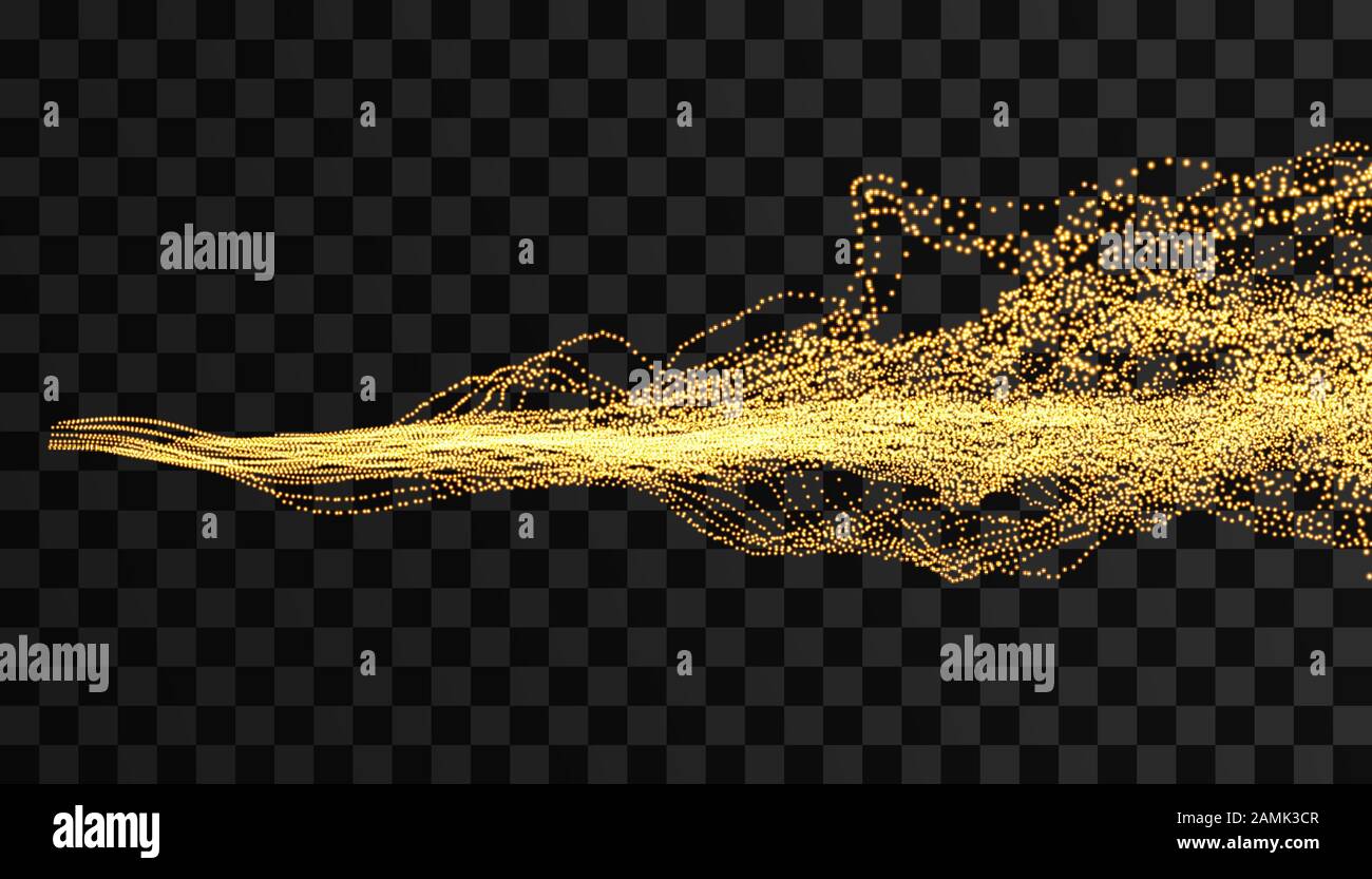 Array with dynamic particles. Wavy background. Composition with motion effect. Abstract vector ...