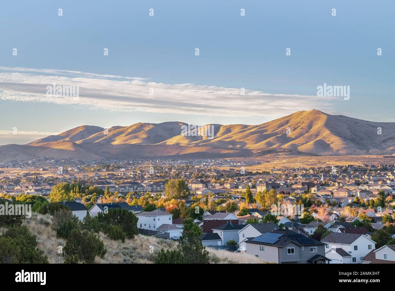 Houses in the Utah Valley at sunrise Stock Photo - Alamy