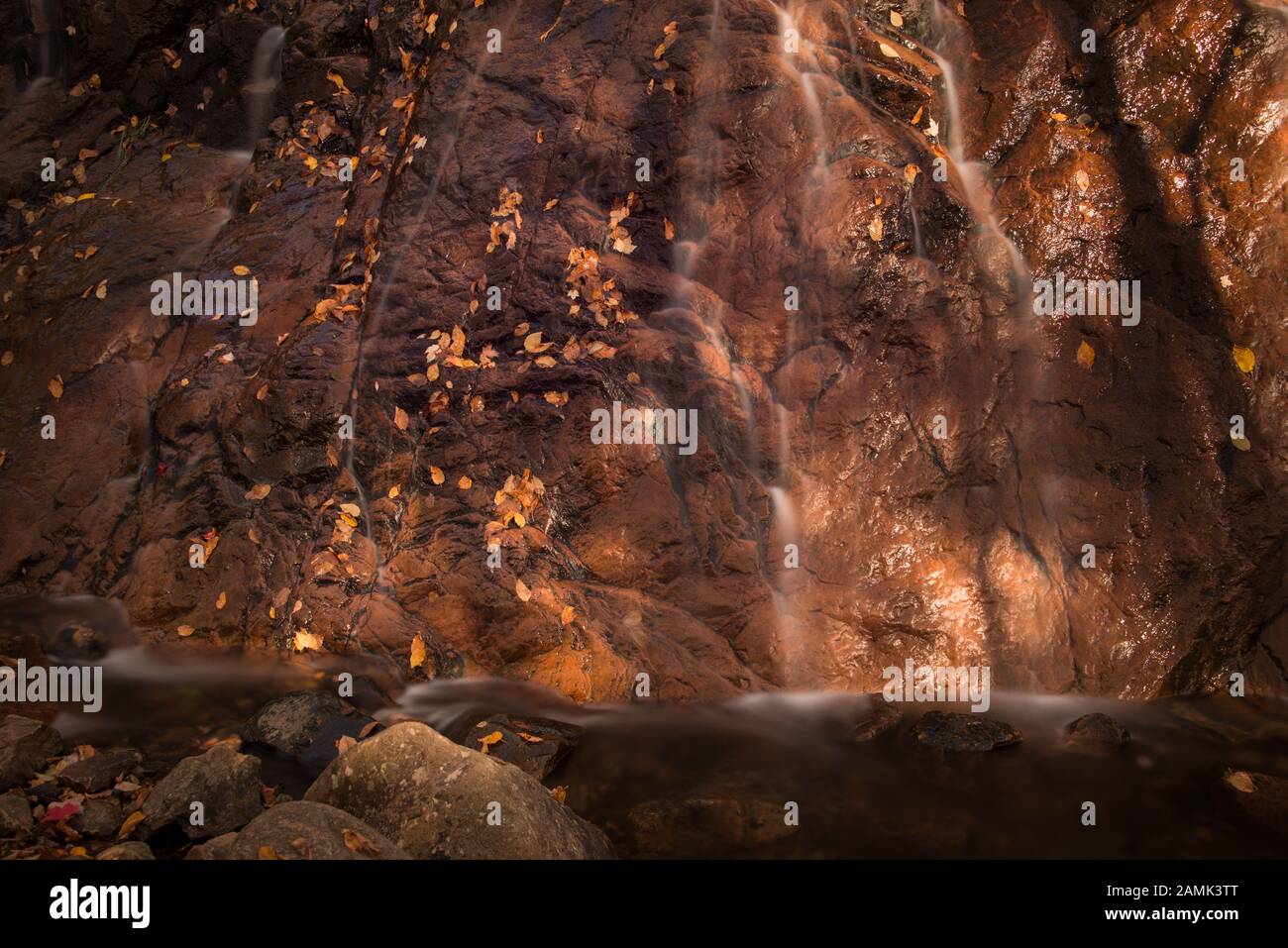 Waterfalls with fallen autumn leaves in Mont Tremblant, Canada Stock ...