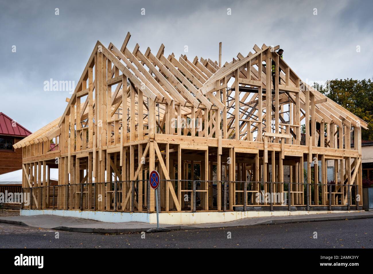 New house construction on corner of street in a small town Stock Photo ...