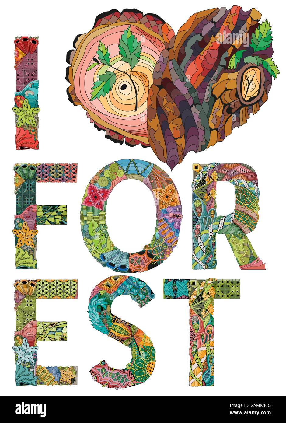 I love forest with heart with tree bark texture. Hand-painted art ...