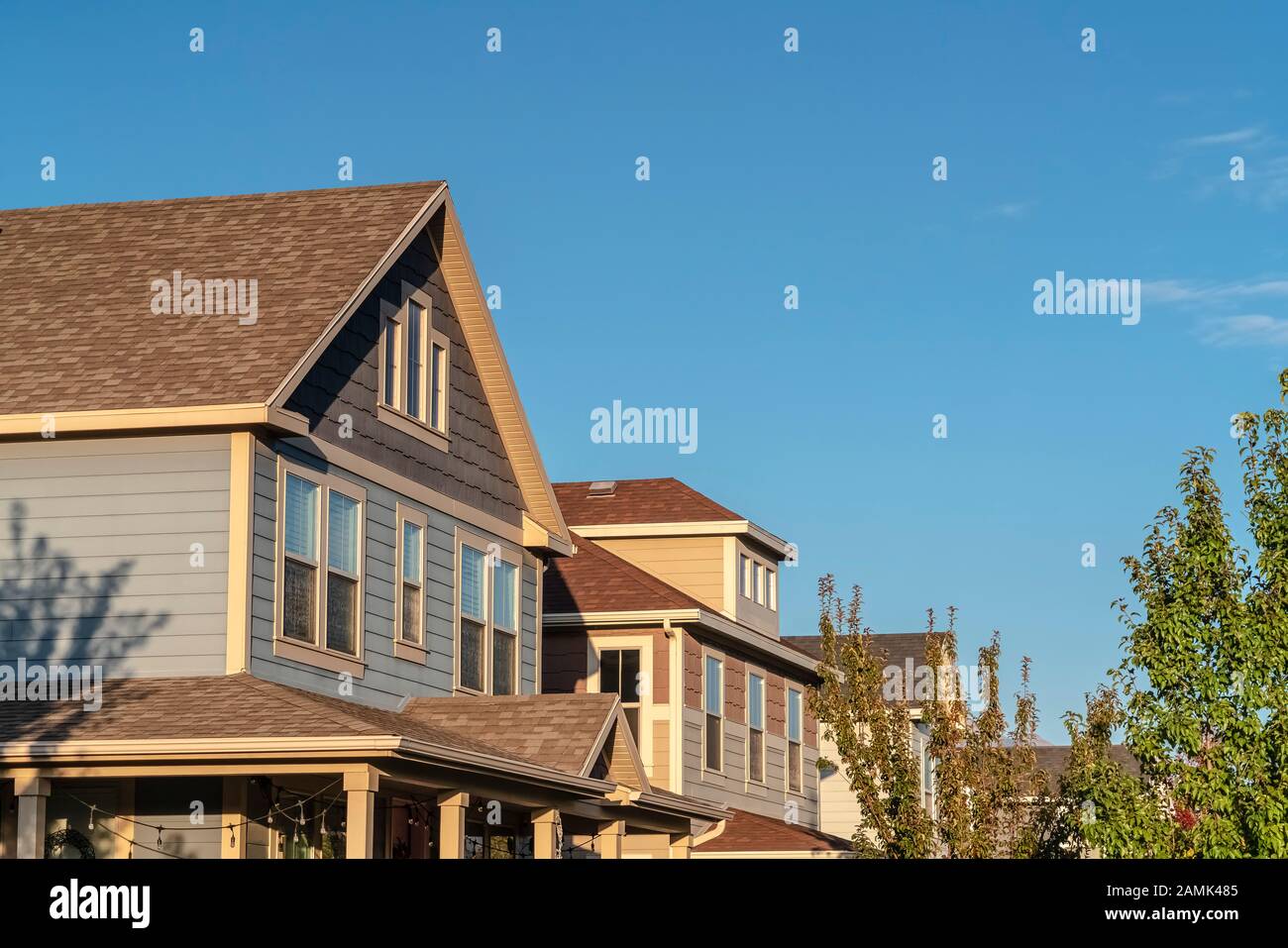 Looking up at upper floors of residential homes Stock Photo - Alamy