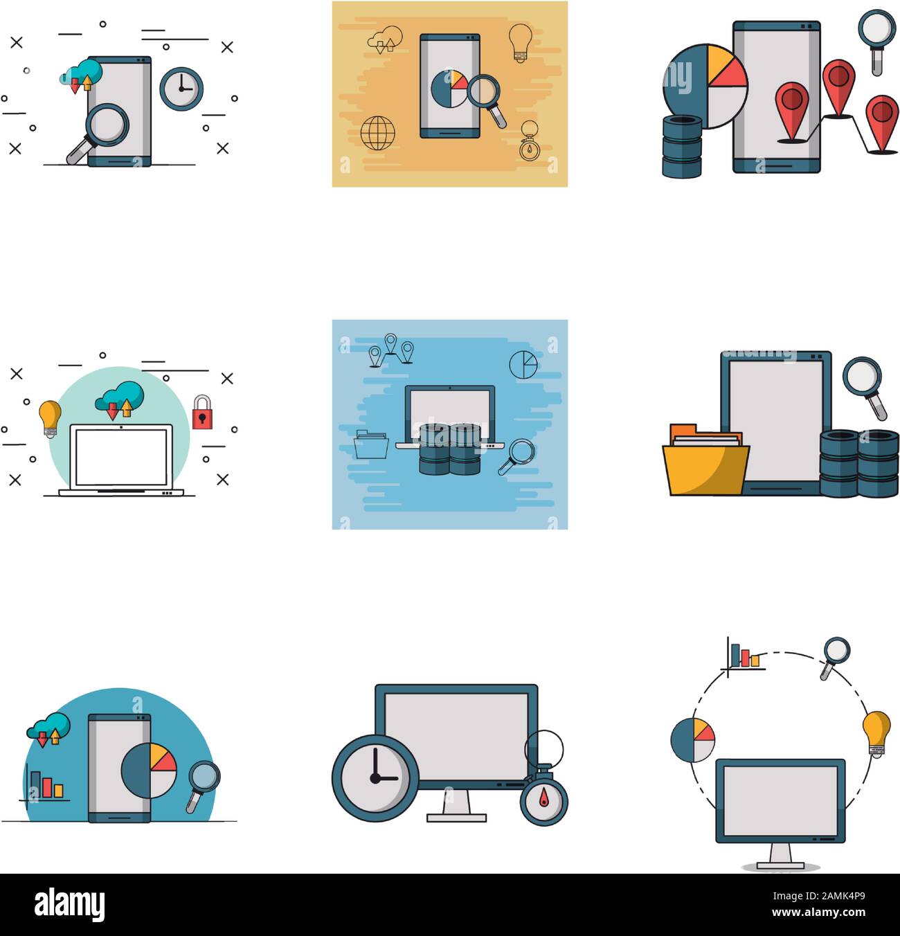 bundle of electronics devices and infocharts icons Stock Vector Image ...