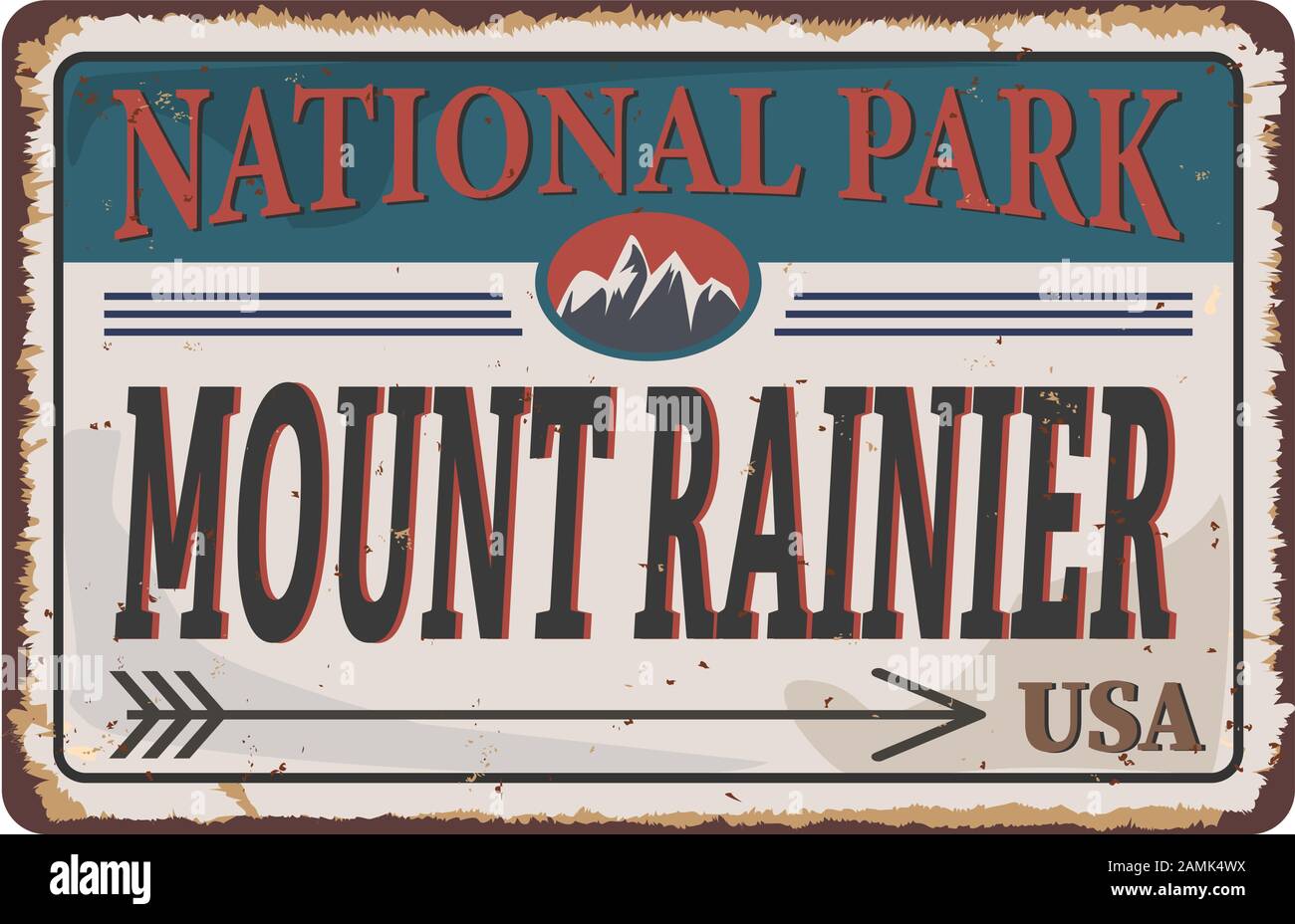 Mount Rainier National Park, USA outdoor adventure rustet mtal sign ...
