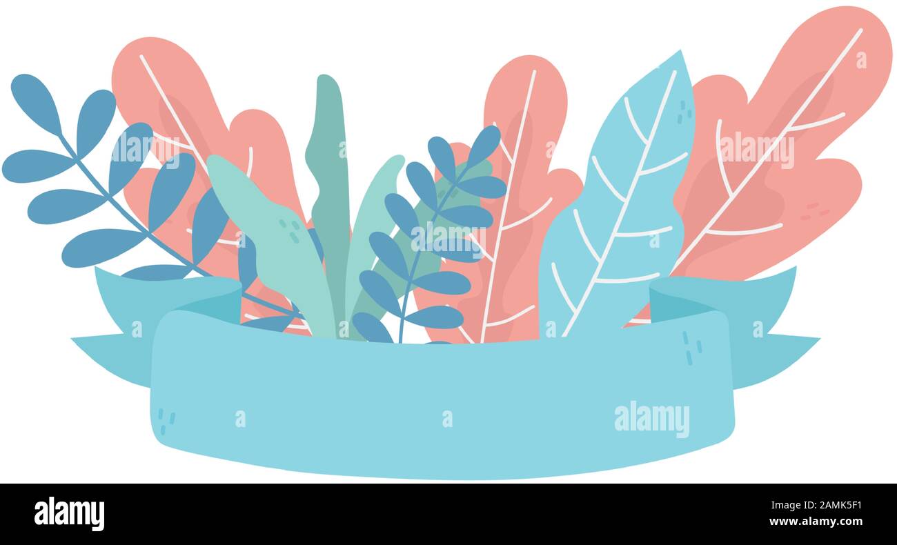 foliage leaves nature floral ribbon vector illustration Stock Vector ...