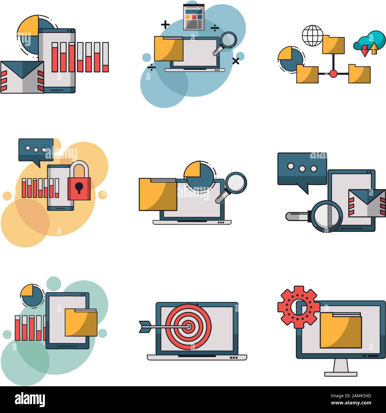 bundle of electronics devices and infocharts icons Stock Vector Image ...
