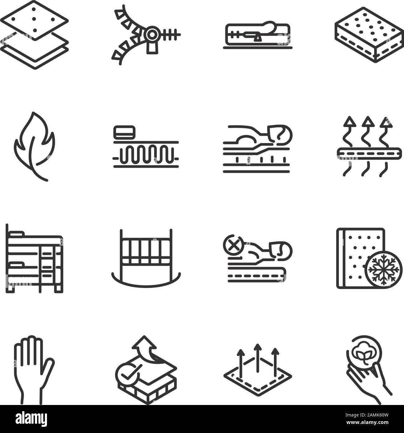 mattress comfortable soft textile icons set linear design vector ...