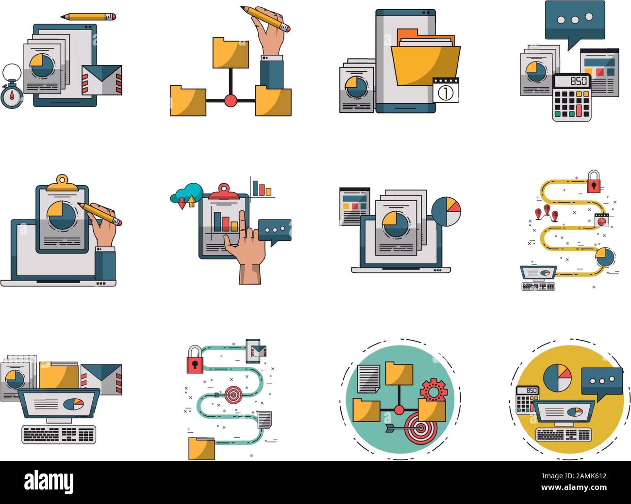 bundle of electronics devices and infocharts icons Stock Vector Image ...