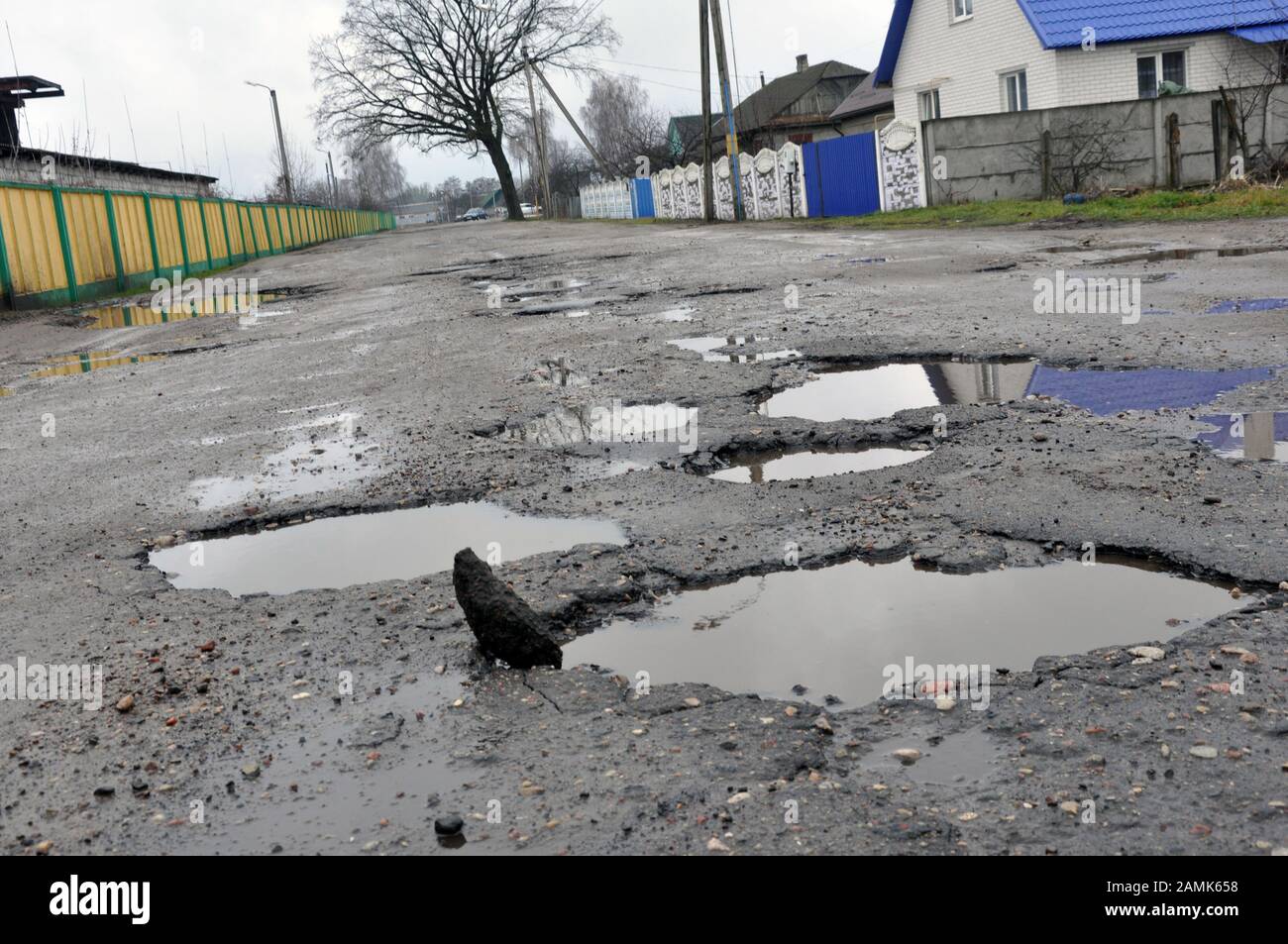 Poor road conditions. Holes in the asphalt, the risk of driving a car ...