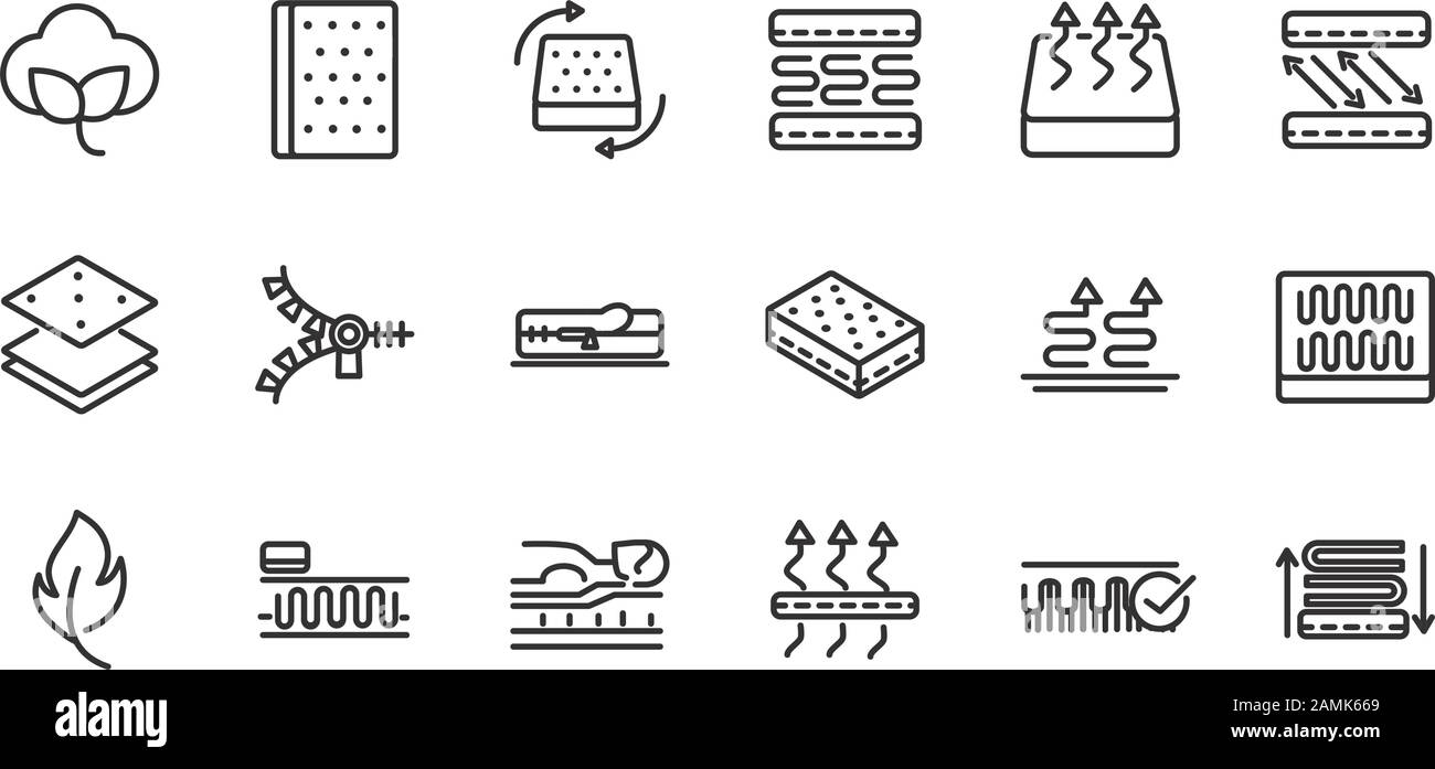 mattress comfortable soft textile icons set linear design vector ...