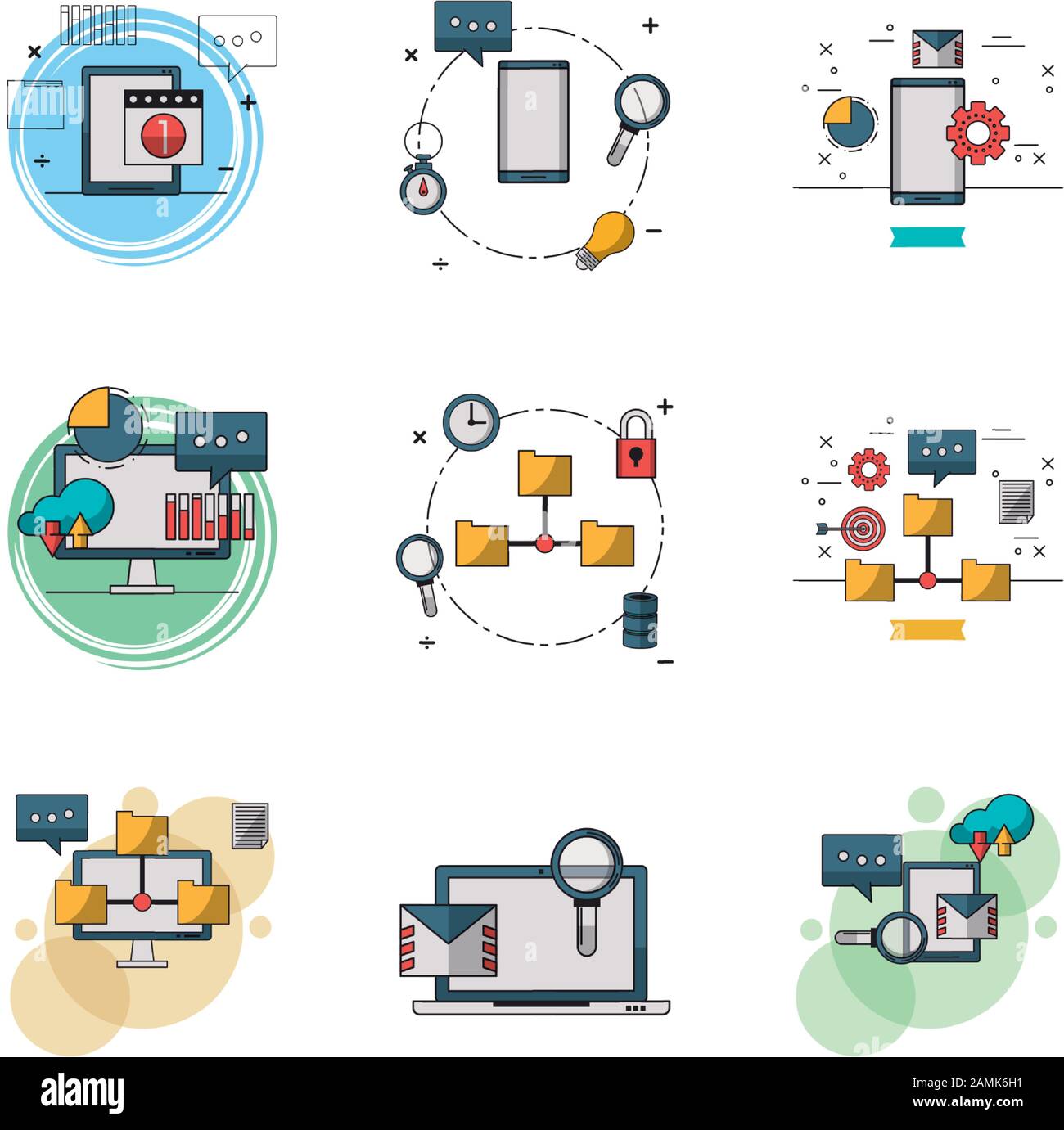 bundle of electronics devices and infocharts icons Stock Vector Image ...