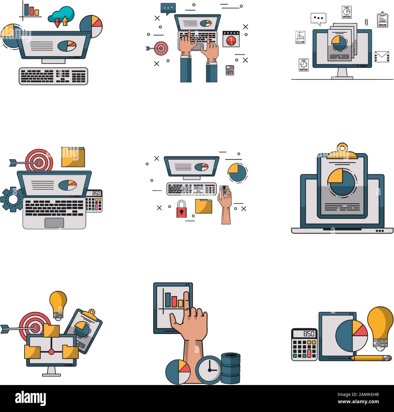 bundle of electronics devices and infocharts icons Stock Vector Image ...