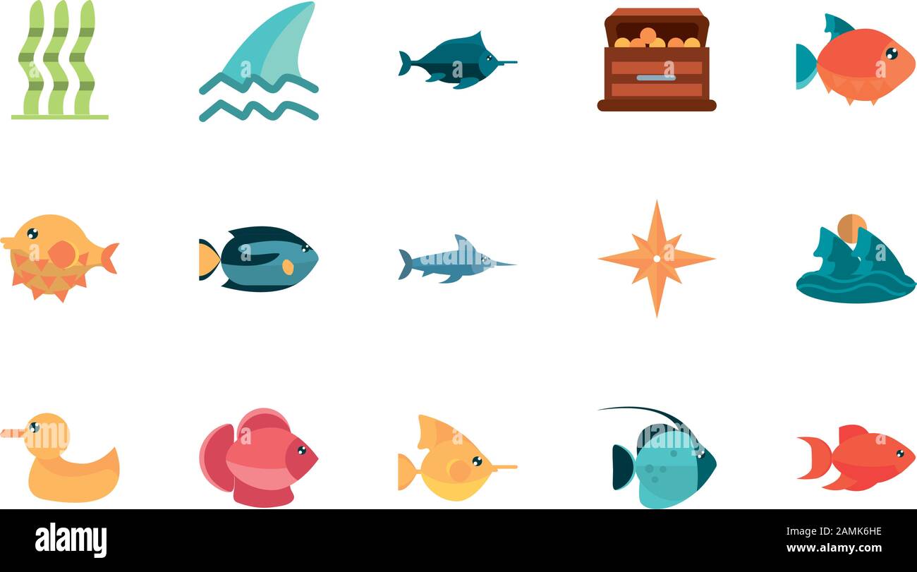 marine life, cartoon sea fauna animal set on white background Stock ...