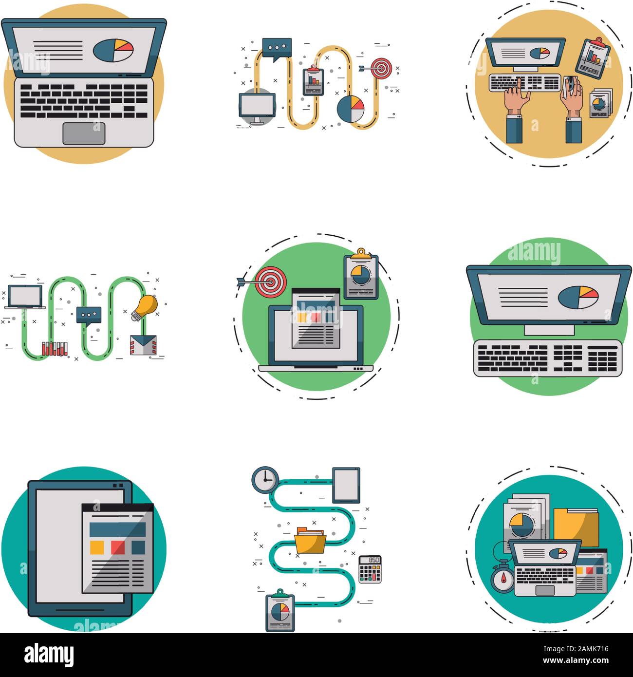bundle of electronics devices and infocharts icons Stock Vector Image ...