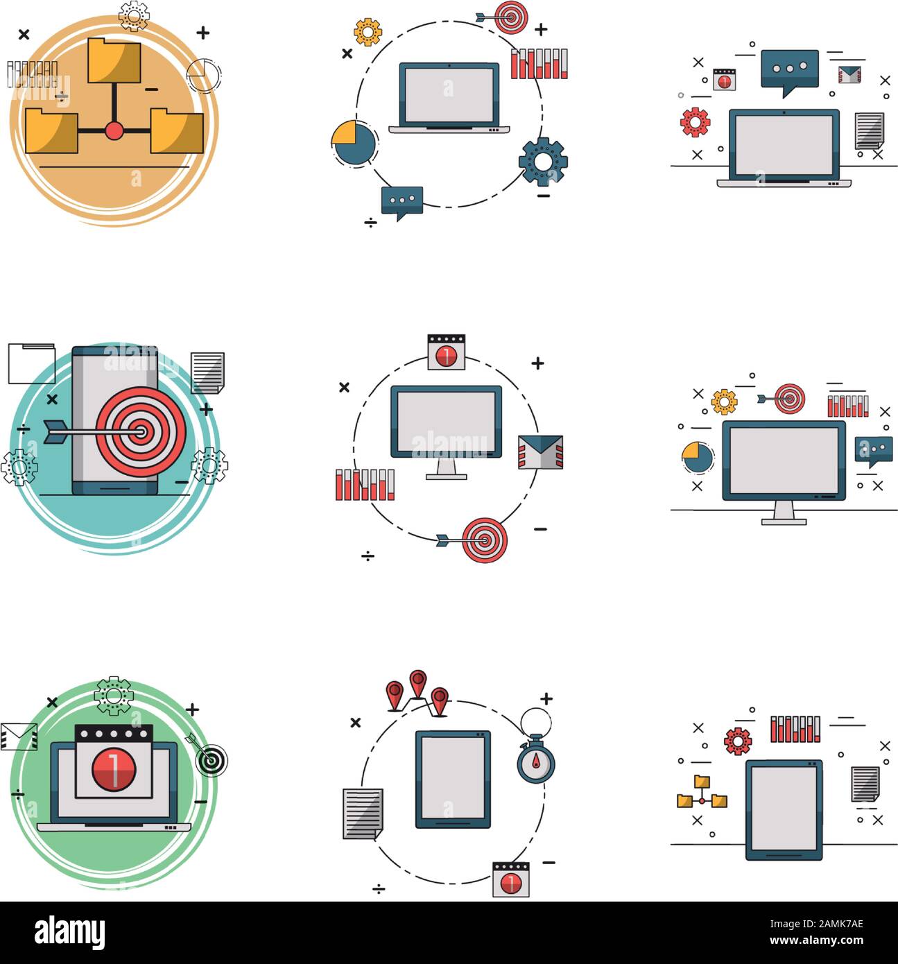 bundle of electronics devices and infocharts icons Stock Vector Image ...