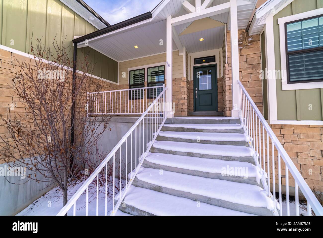 Flight of steps covered in white snow Stock Photo - Alamy