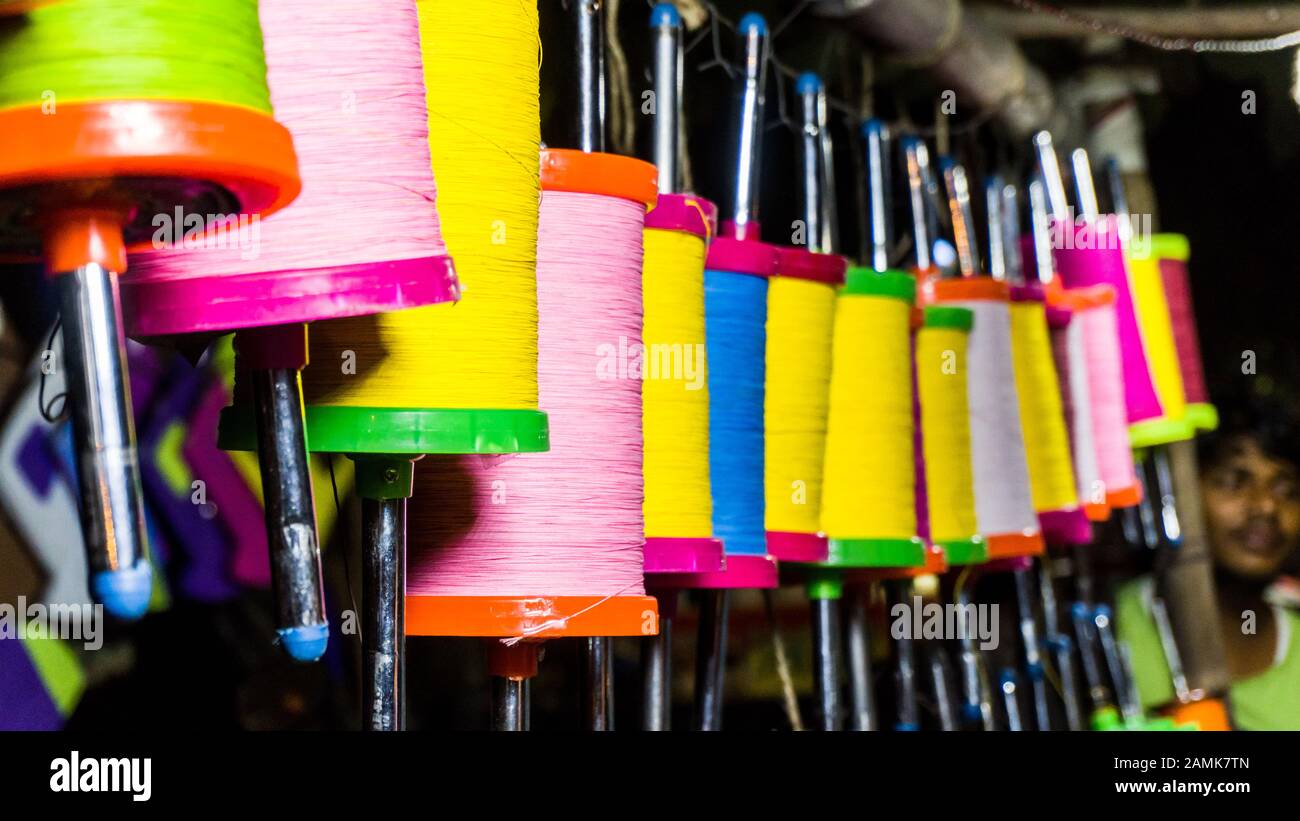 Patang(kite) stall in Patang(kite) fair. People buying patang, pipuda ...