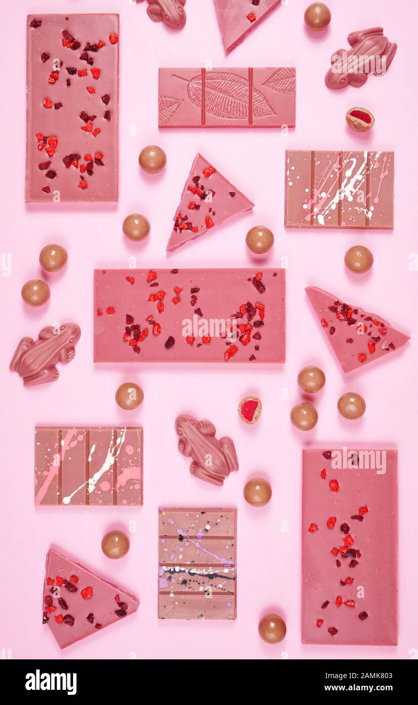 Ruby chocolate selection, made from botanical cocoa bean varieties that ...