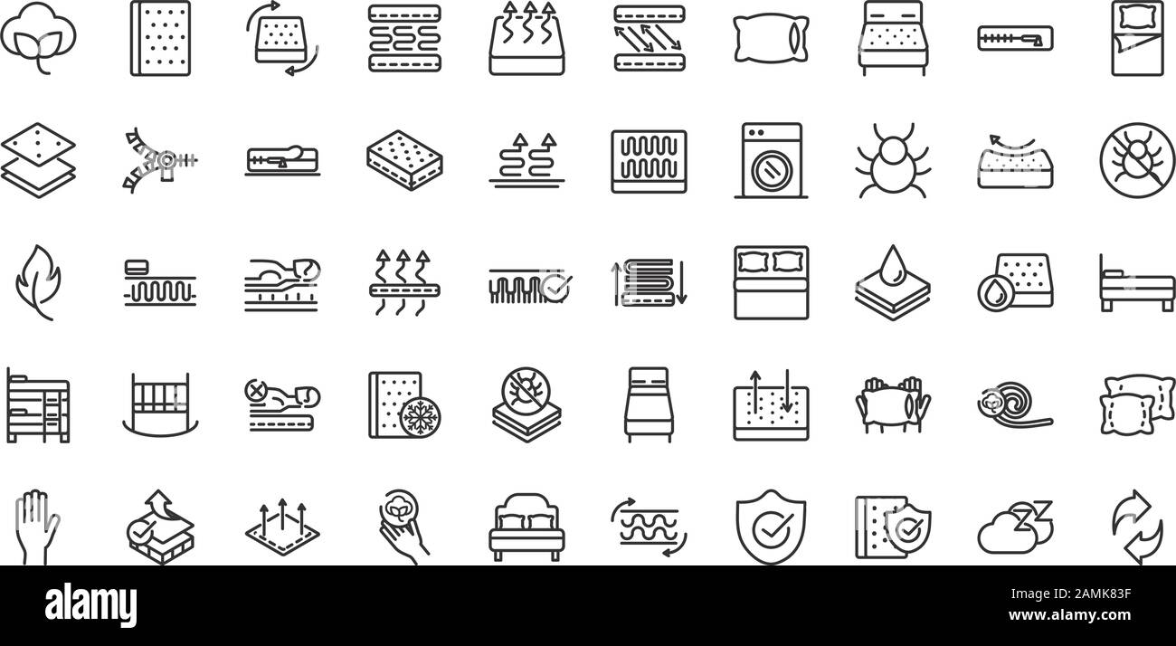 mattress comfortable soft textile icons set linear design vector ...