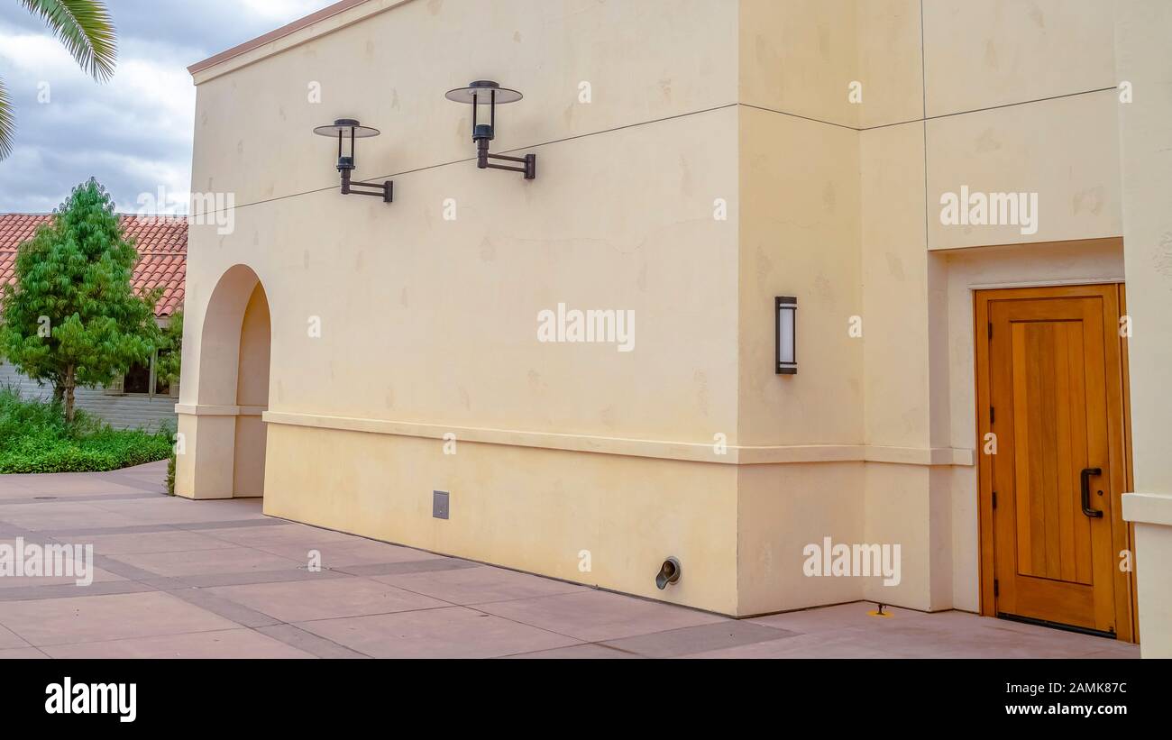 Panorama Side wall of a modern urban church Stock Photo - Alamy
