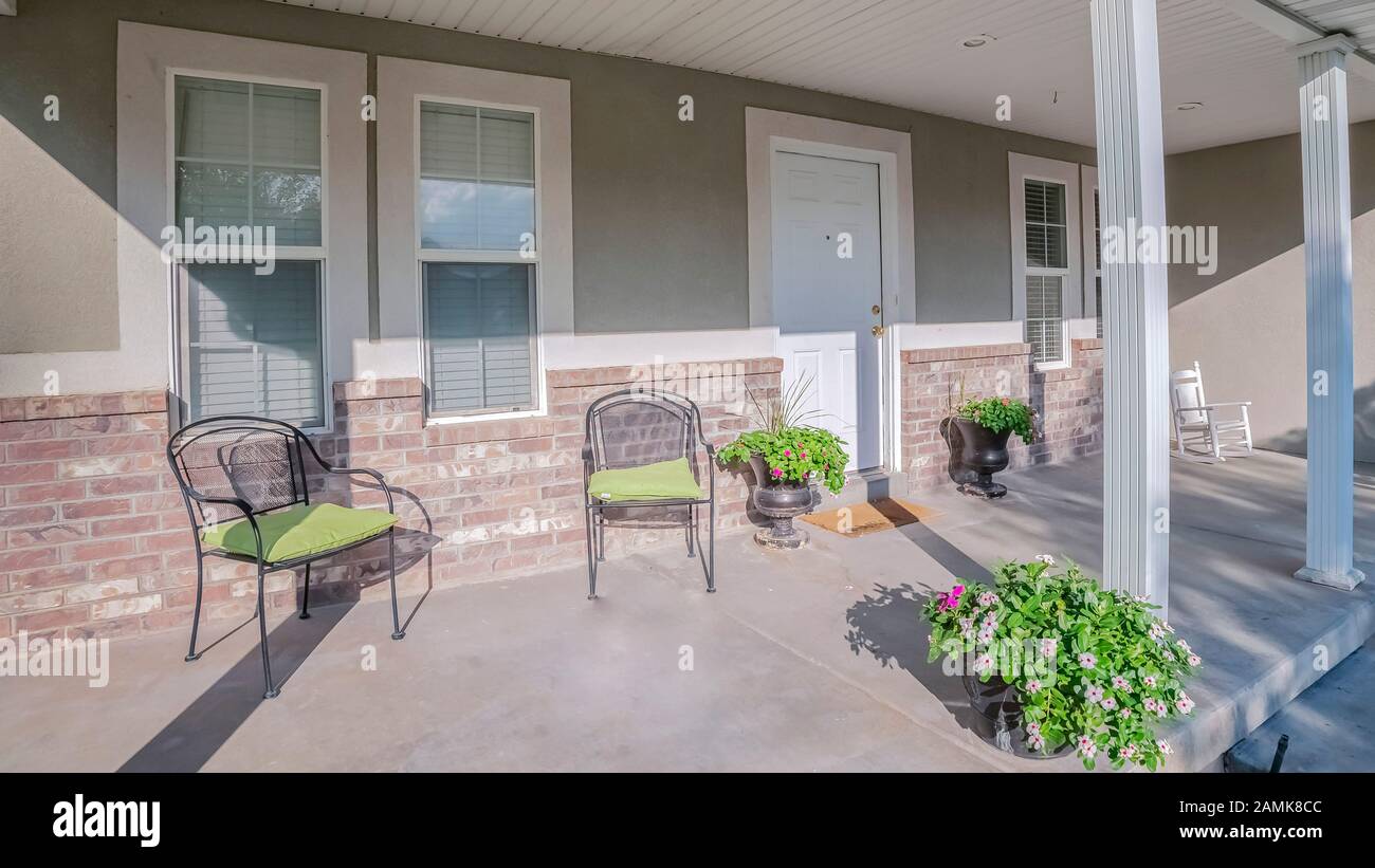 Panorama frame Covered porch at the front of an urban house Stock Photo ...