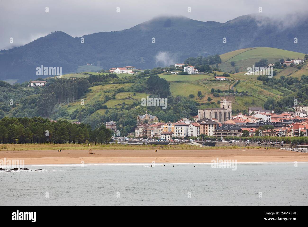 Spanish picturesque basque country sand beach of Zumaia. Spain tourism ...
