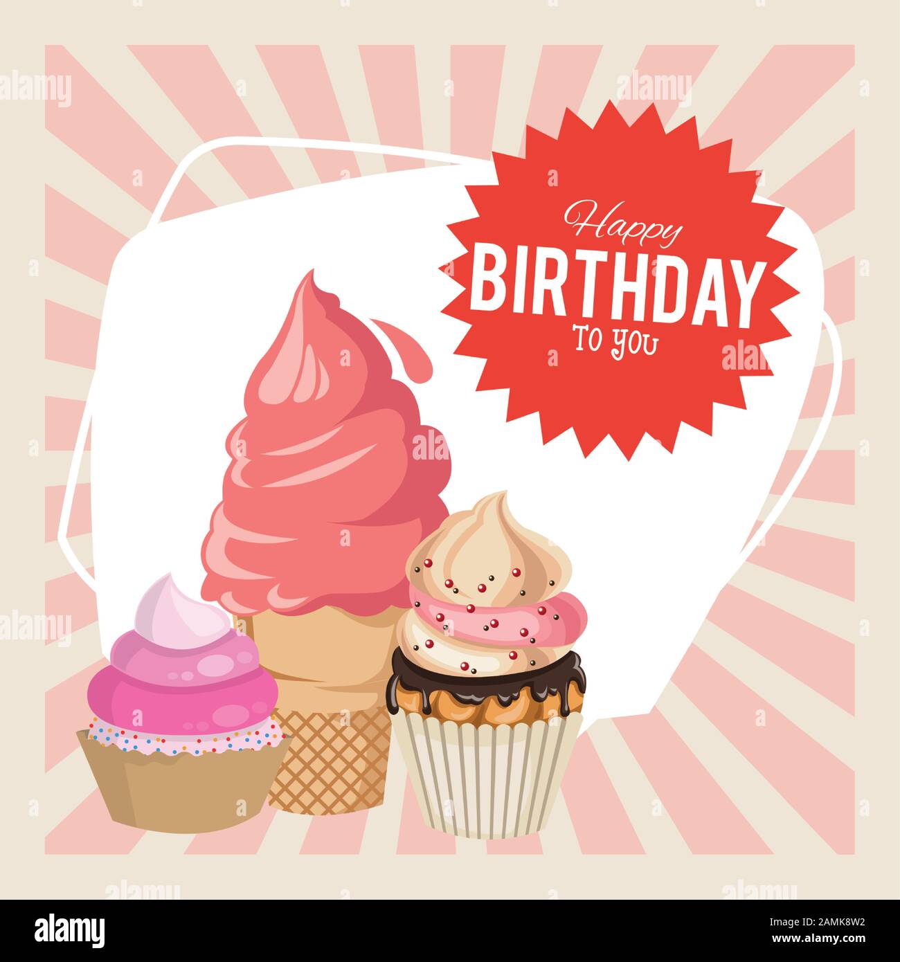 happy birthday celebration party tasty cupcakes and ice cream Stock ...