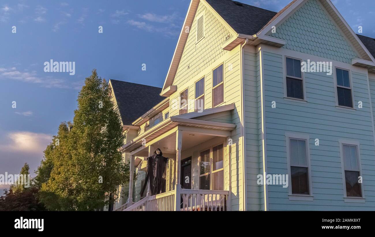Panorama frame Traditional American house from low angle day light ...