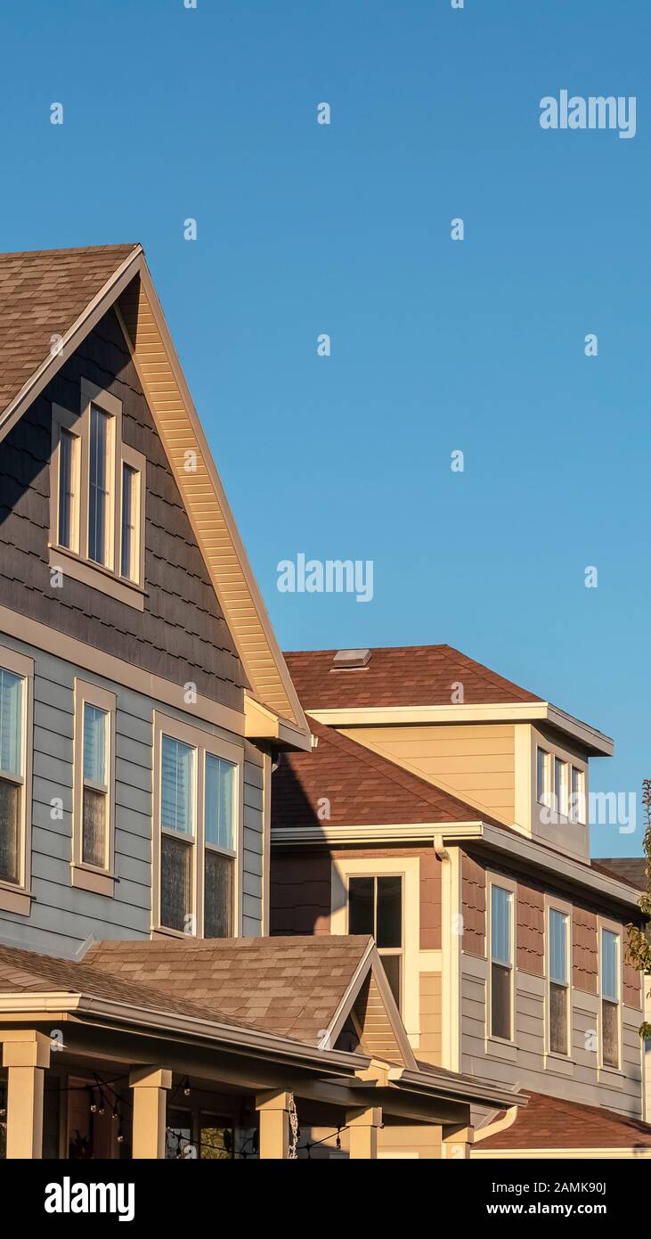 Vertical Looking up at upper floors of residential homes Stock Photo ...