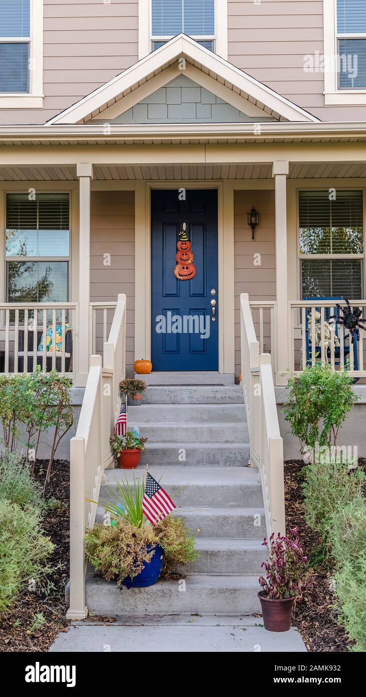 Vertical Steps to an elevated front door of a house Stock Photo - Alamy