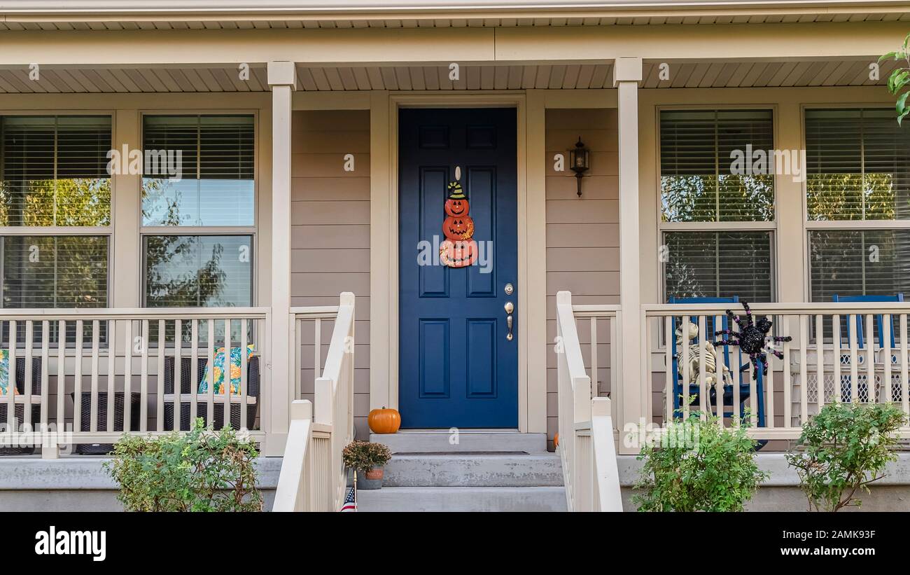 Panorama frame Steps to an elevated front door of a house Stock Photo ...