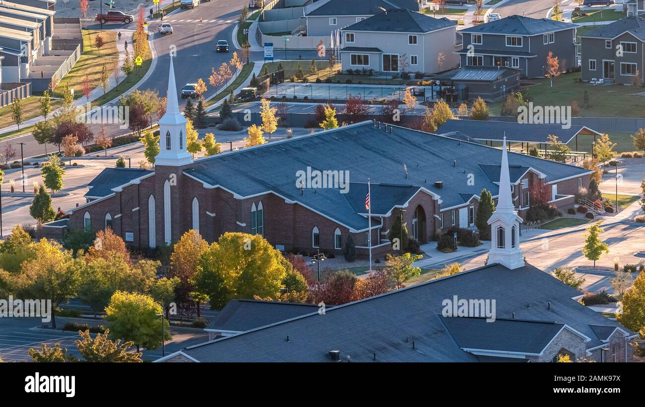 Panorama frame Large church complex in a modern housing estate Stock ...