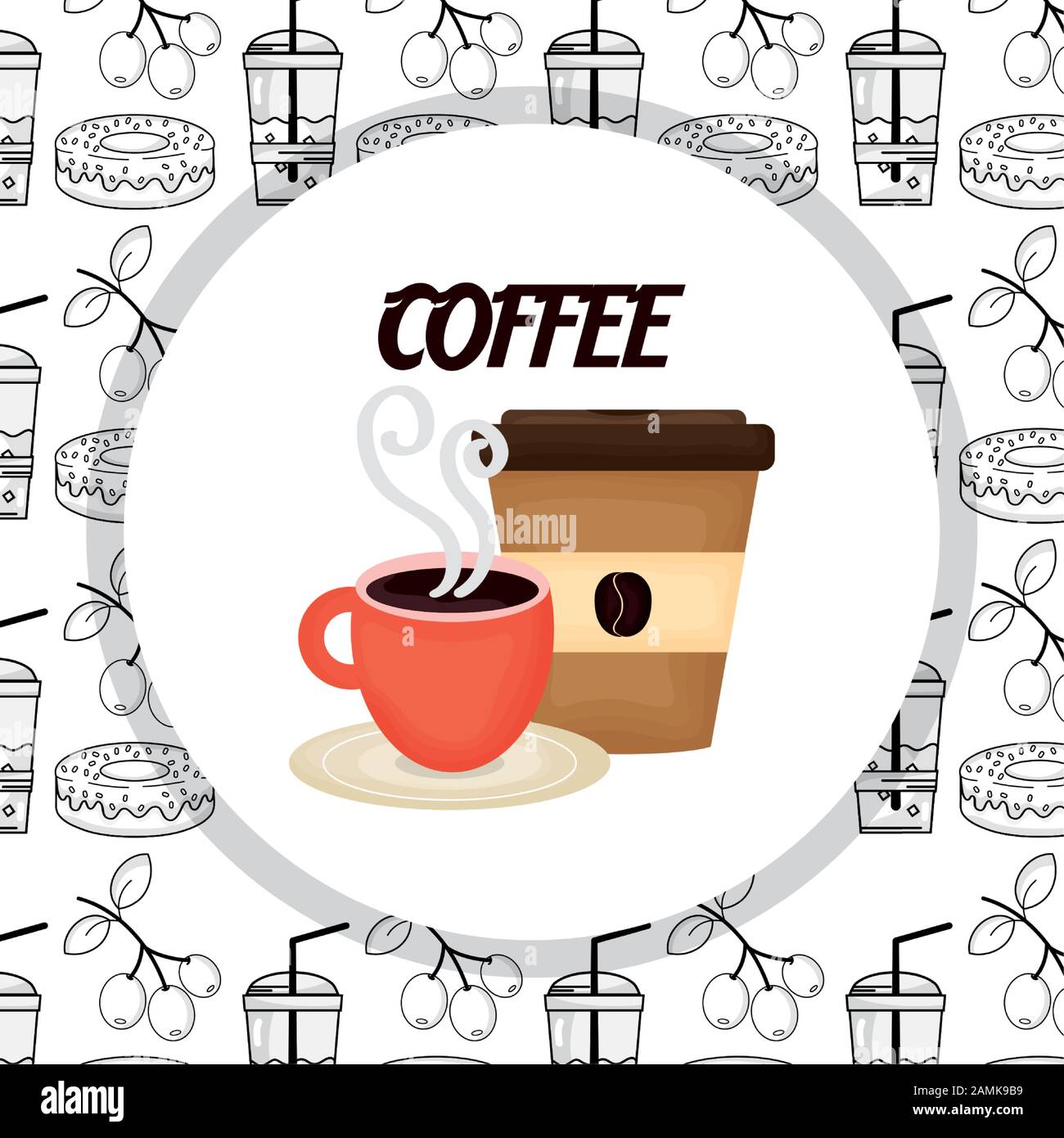 hot cup and disposable cup fresh beverage coffee time vector ...