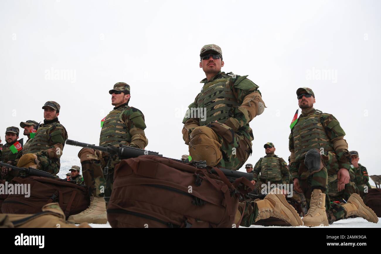 Kabul, Afghanistan. 13th Jan, 2020. Afghan commando force members take ...