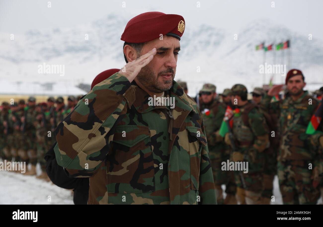 Kabul, Afghanistan. 13th Jan, 2020. Afghan commando force members take ...