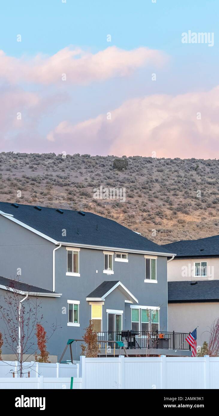 Vertical frame Row of modern urban homes in a housing complex Stock ...