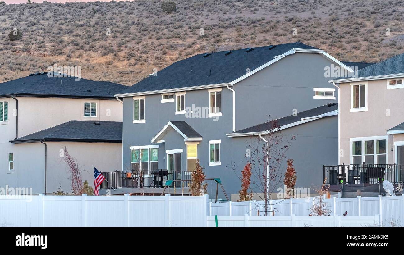 Panorama Row of modern urban homes in a housing complex Stock Photo - Alamy