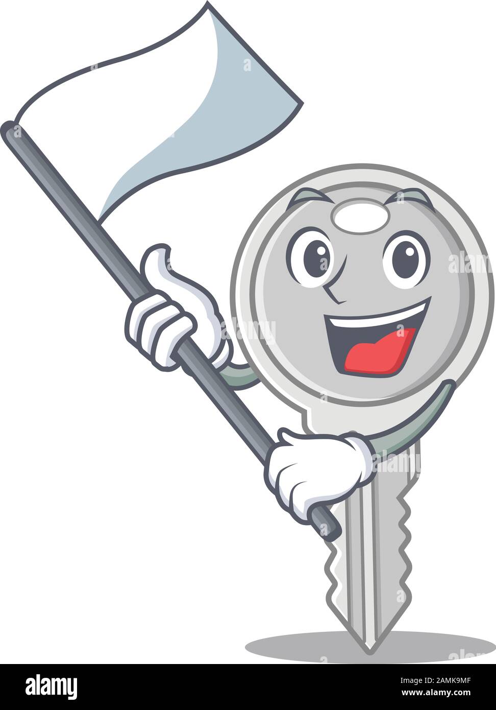 Funny key cartoon character style holding a standing flag Stock Vector ...